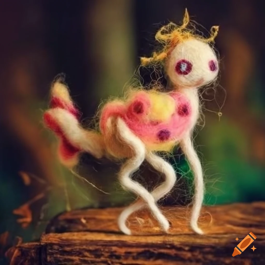 Felted wool dream creatures dancing in an enchanted wood on Craiyon