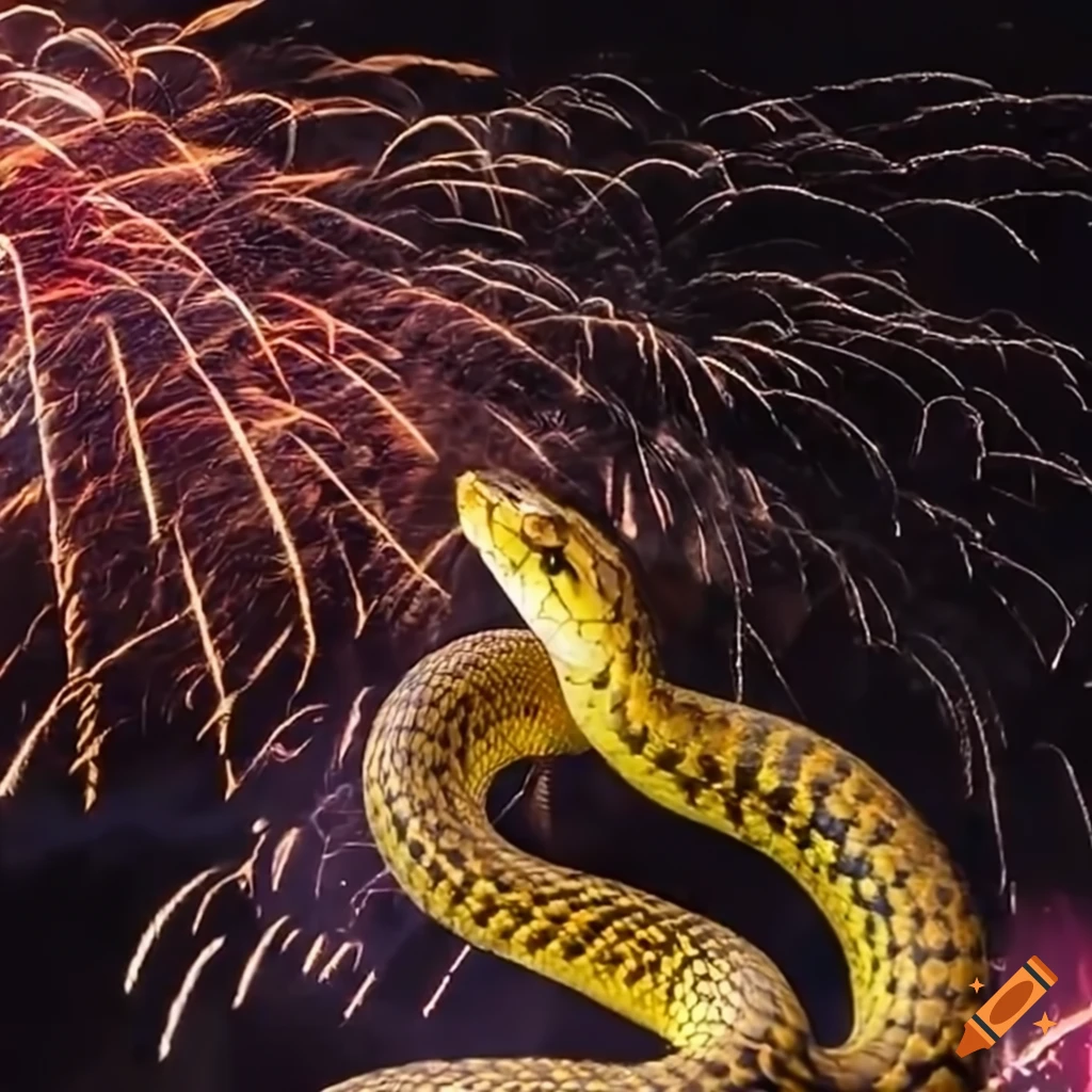 Snake with sunglasses looking at fireworks from a building on Craiyon