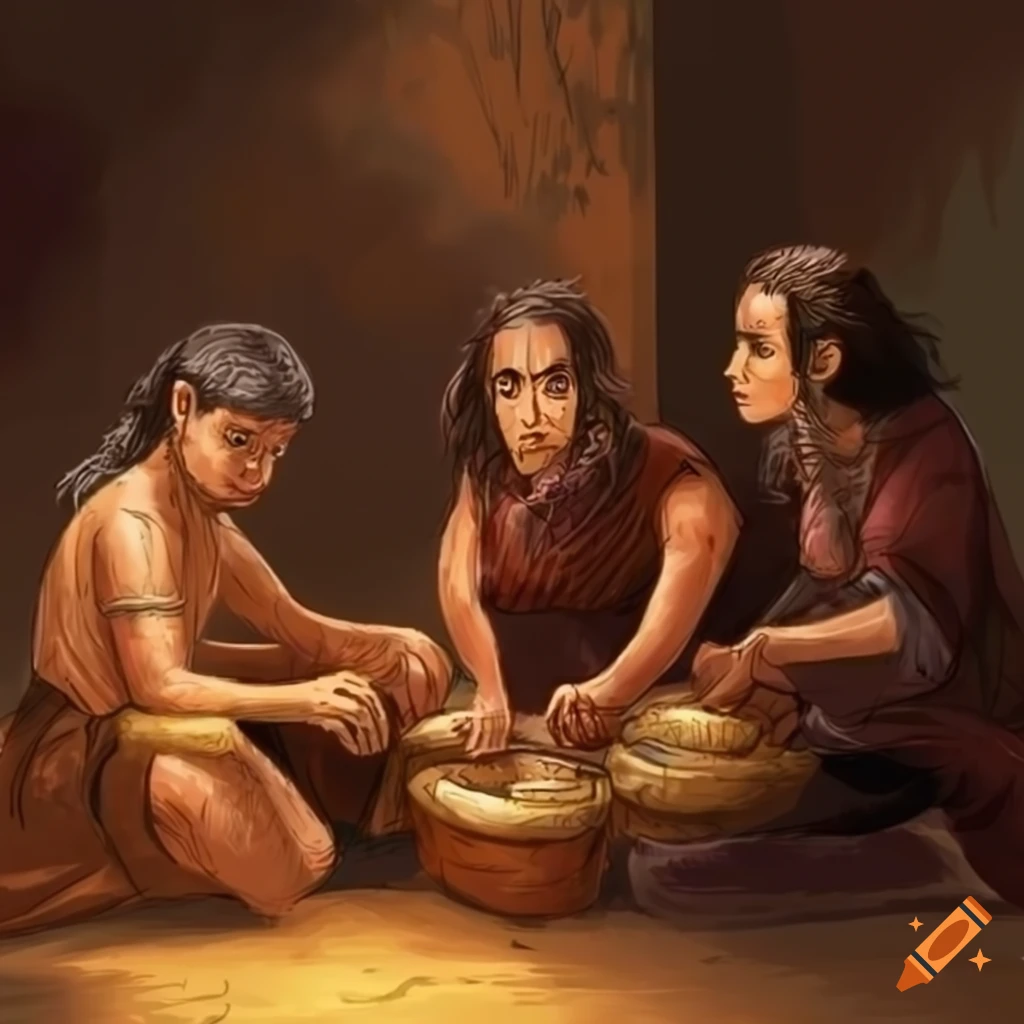 Prehistoric people bartering their belongings on Craiyon