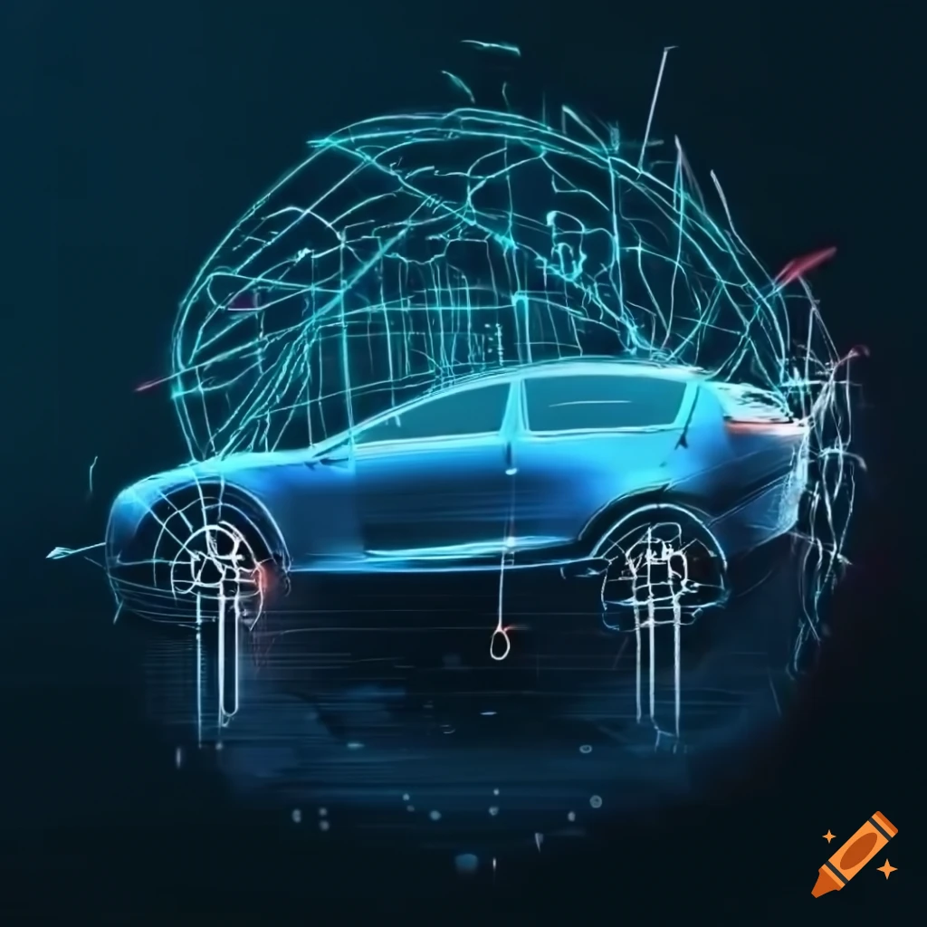 Car surrounded by data graphs and charts on Craiyon