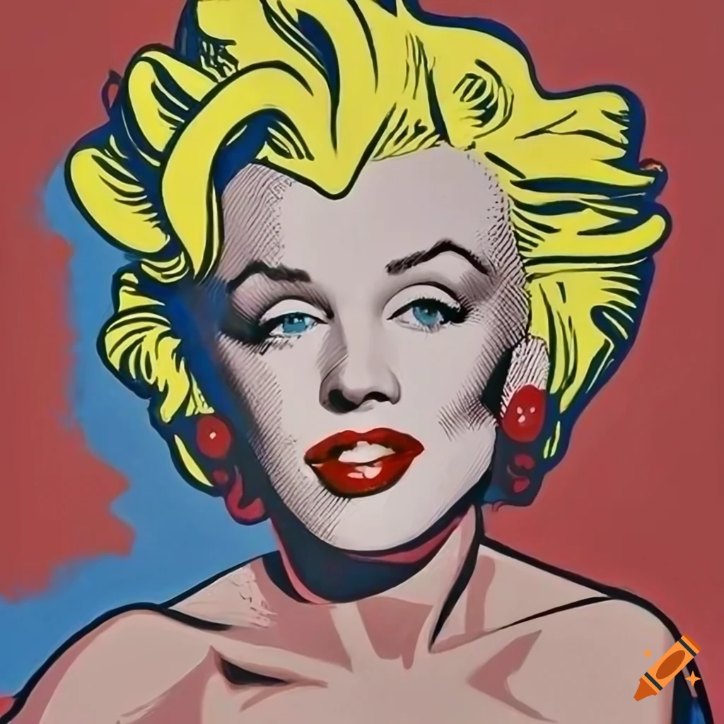 Pop art portrait of marilyn monroe in roy lichtenstein style on Craiyon