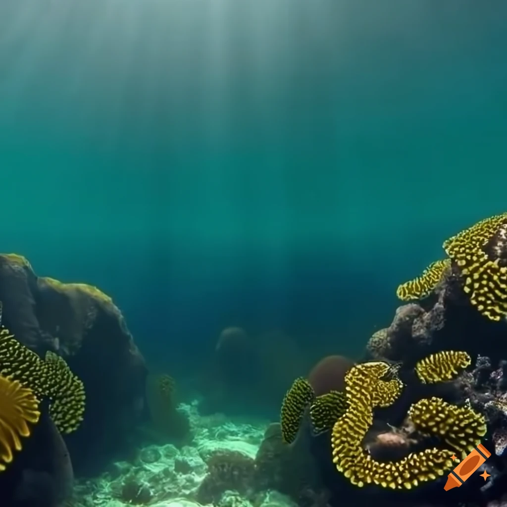 Remote saltwater lake in a lush underwater realm with vibrant fish and ...