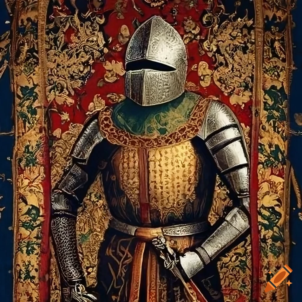 Medieval tapestry featuring a knight on Craiyon