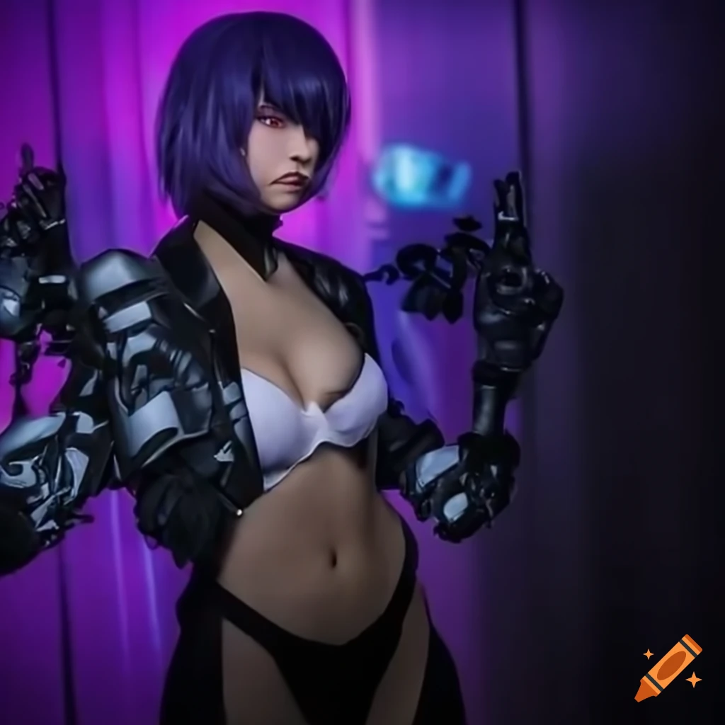 Cosplayer Dressed As Motoko Kusanagi With Cybernetic Enhancements On