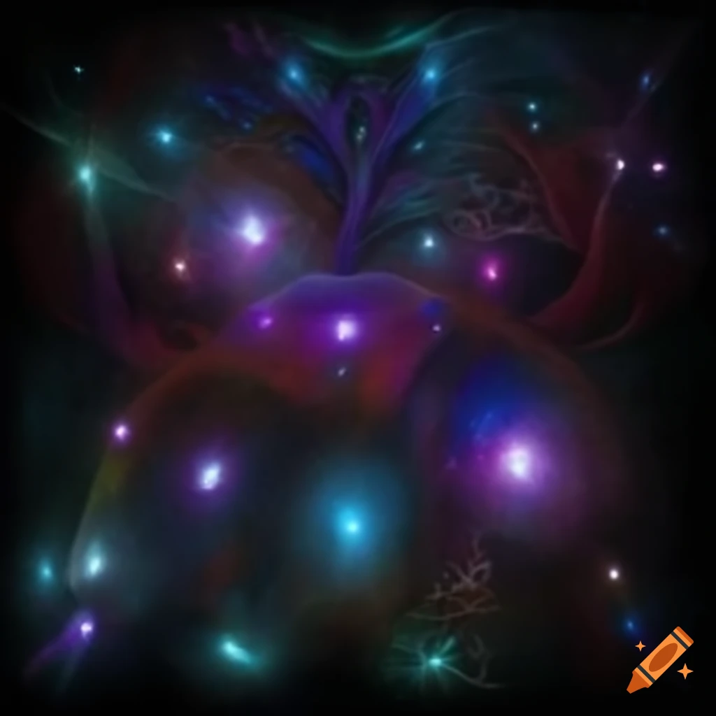 Scene bathed in celestial glow with holographic auras emanating from ...