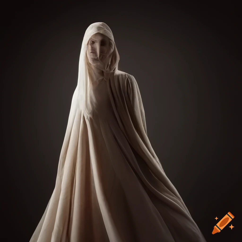 Woman draped in fabric on Craiyon