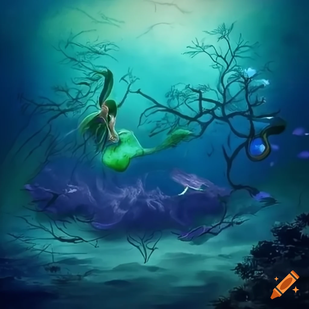 Image showcasing nature's balance with a deep blue lake, vivid fish ...