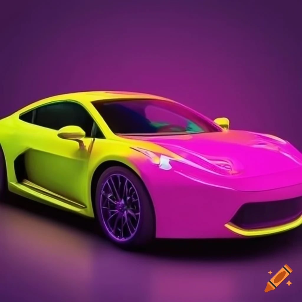 Pink yellow neon car on Craiyon