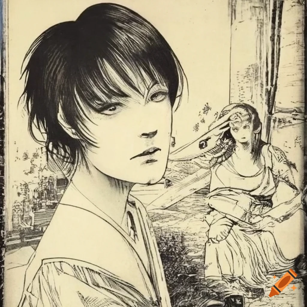 Vintage black and white manga-style retro magazine art on Craiyon