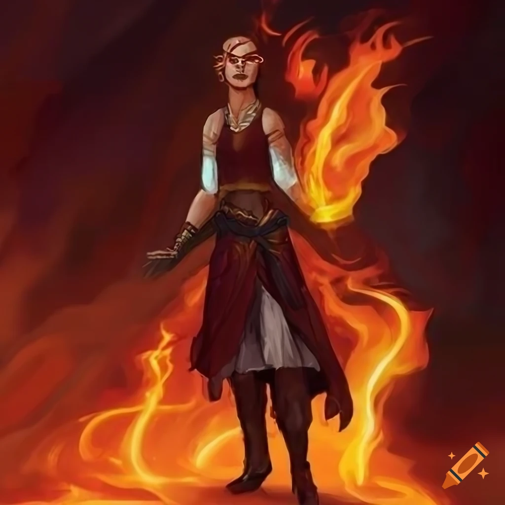 Fire genasi character in fantasy setting on Craiyon