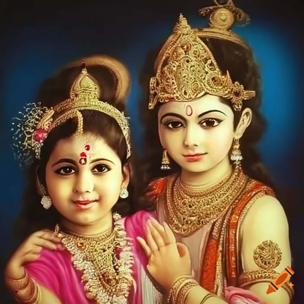 Lord krishna with his younger sister on Craiyon
