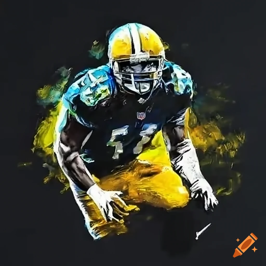 American football pass rusher offside in yellow, blue, and green colors ...