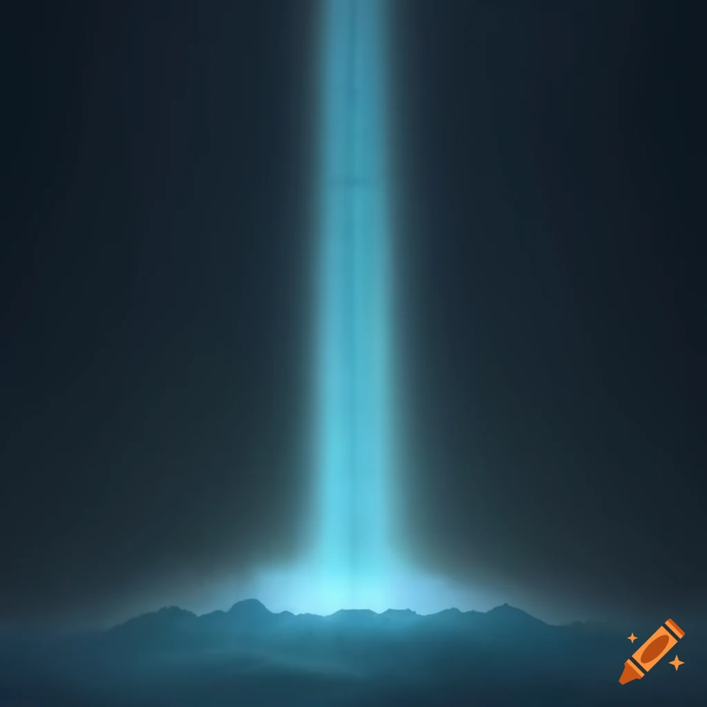 Single tower emitting a ray of light into the sky on Craiyon