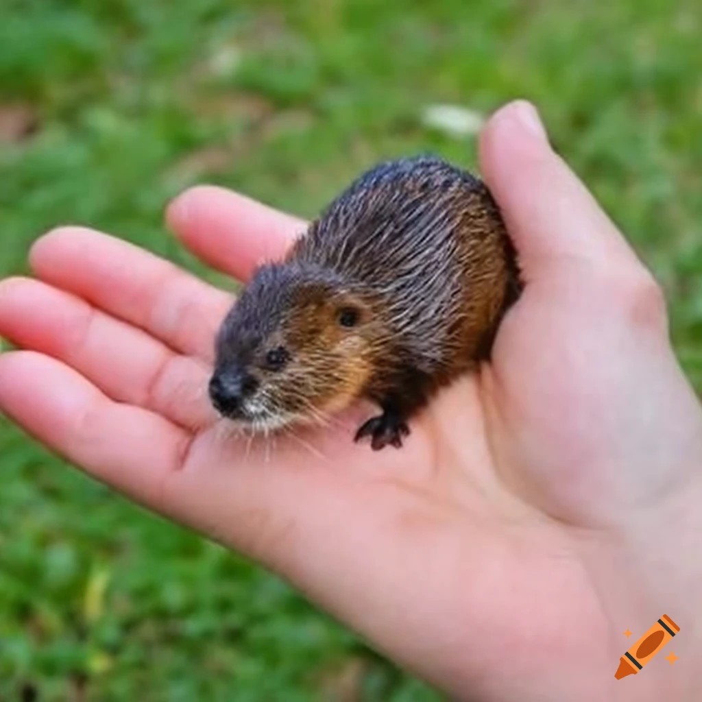 Tiny miniature beaver in the palm of a hand on Craiyon