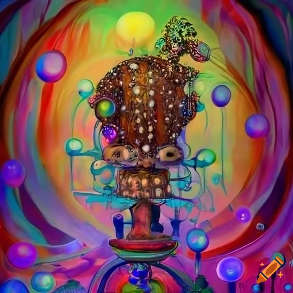 Surreal art nouveau painting of a wondrous heavenly dancing automaton ...