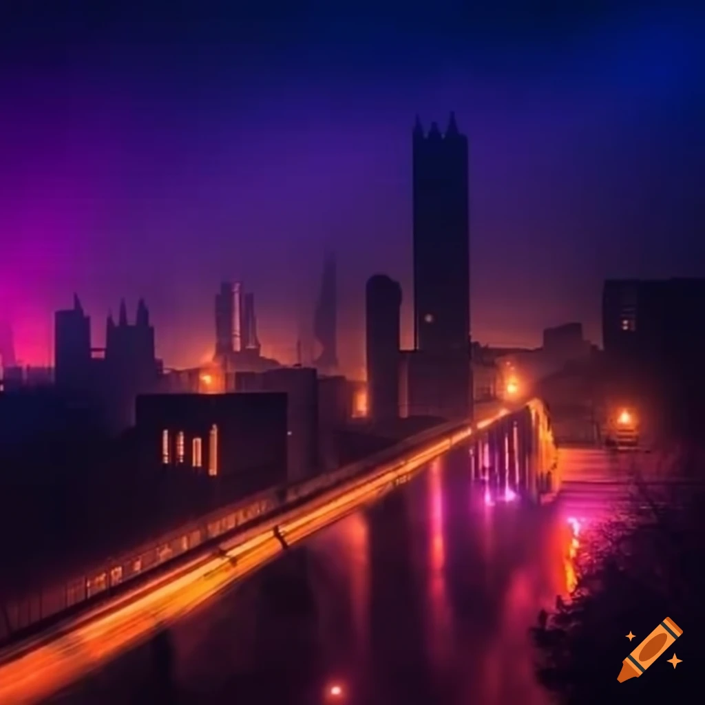 Blade runner skyline with mist and cherry blossoms on Craiyon