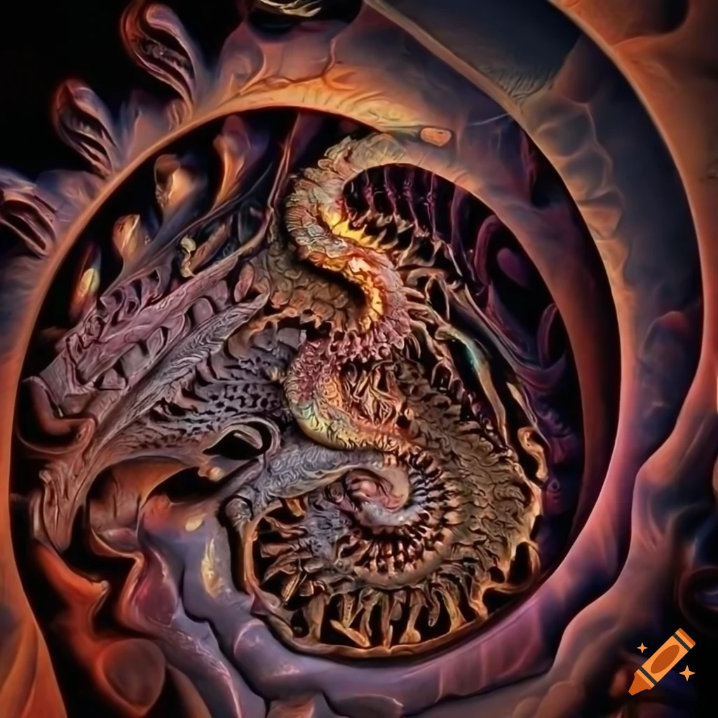 Dragon sculpture with vibrant fractal patterns and impeccable detailing ...
