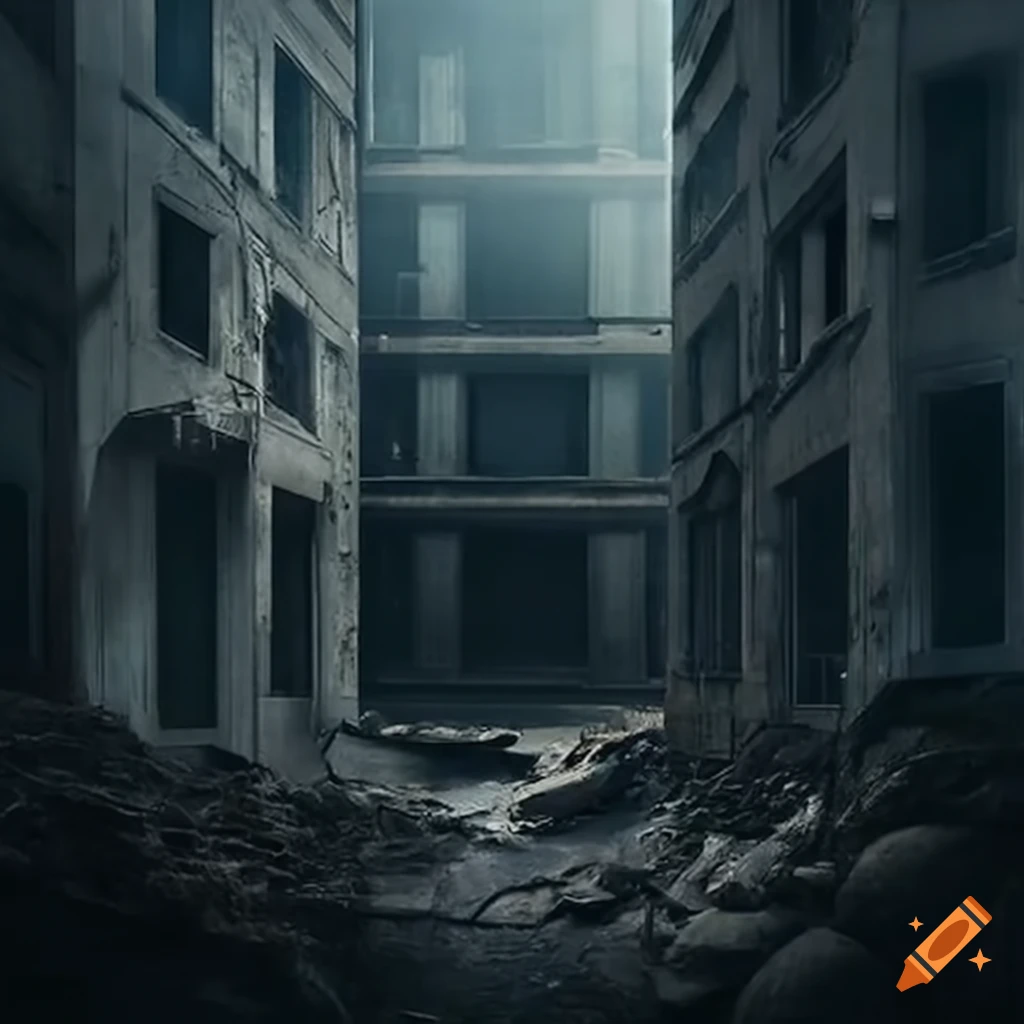 Modern apocalyptic architecture with dirt building objects on Craiyon