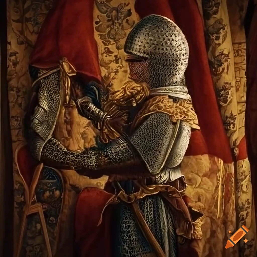 Medieval tapestry featuring a knight on Craiyon