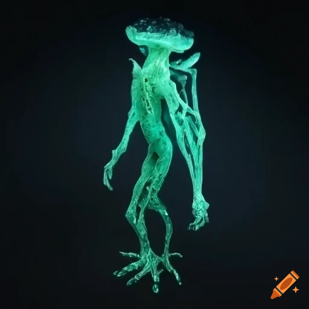 Glowing humanoid creature made of crystallized sap on Craiyon