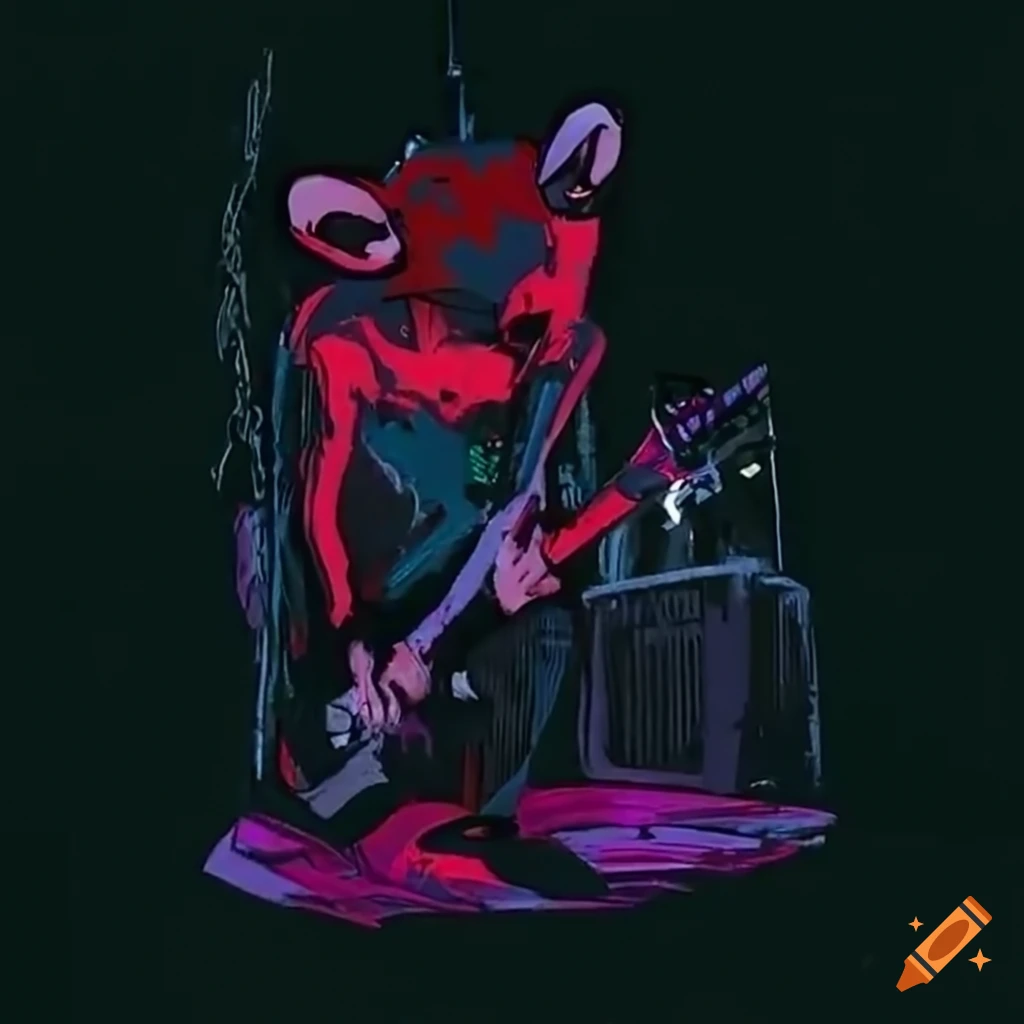 Groupe de 3 rats punk en concert dans un cimetière on Craiyon