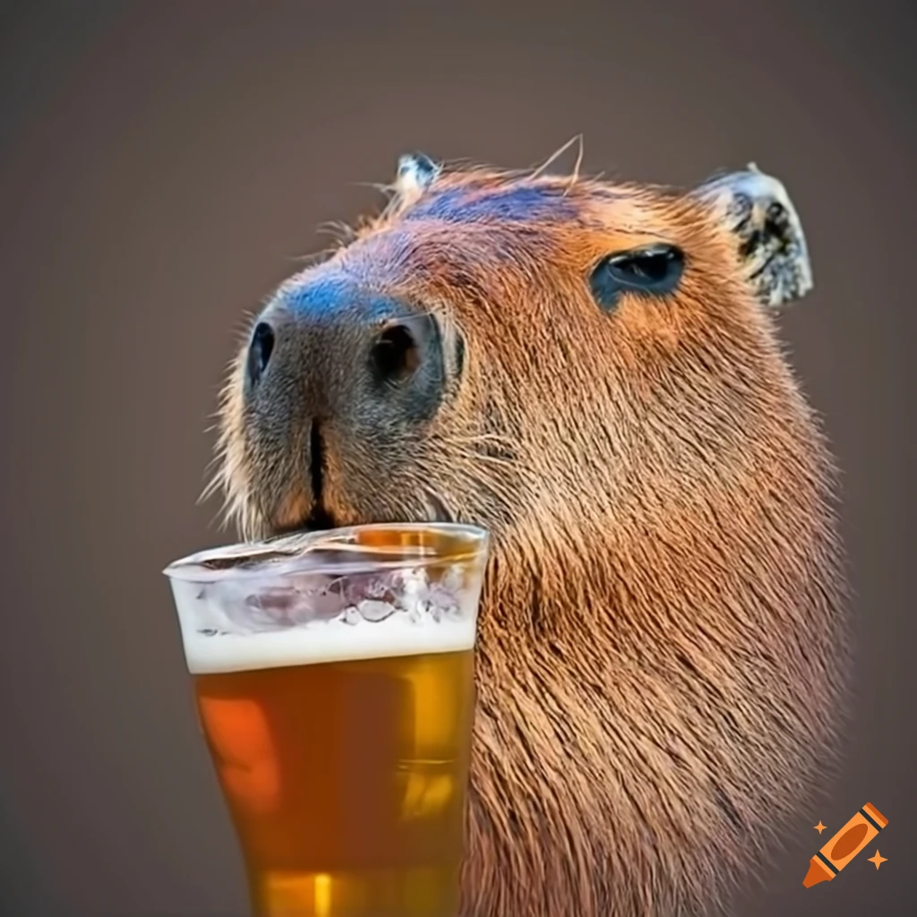 Capybara sitting at a bar with a beer on Craiyon