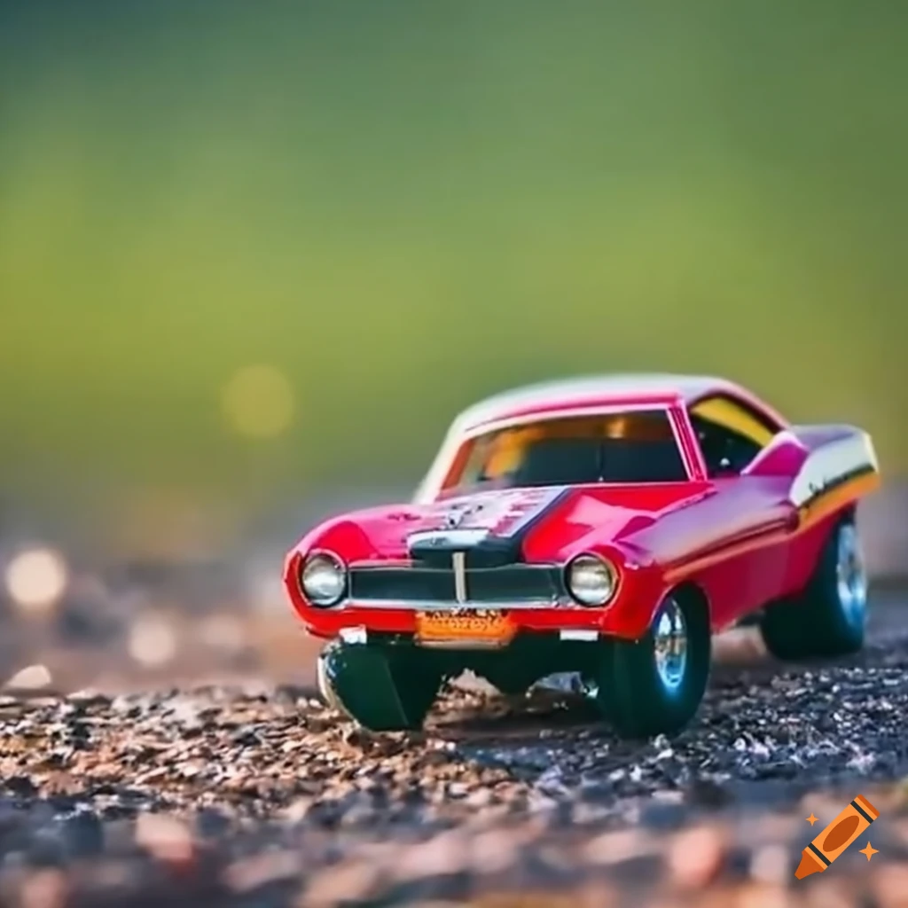 Miniature muscle car racing in backyard at high velocity on Craiyon