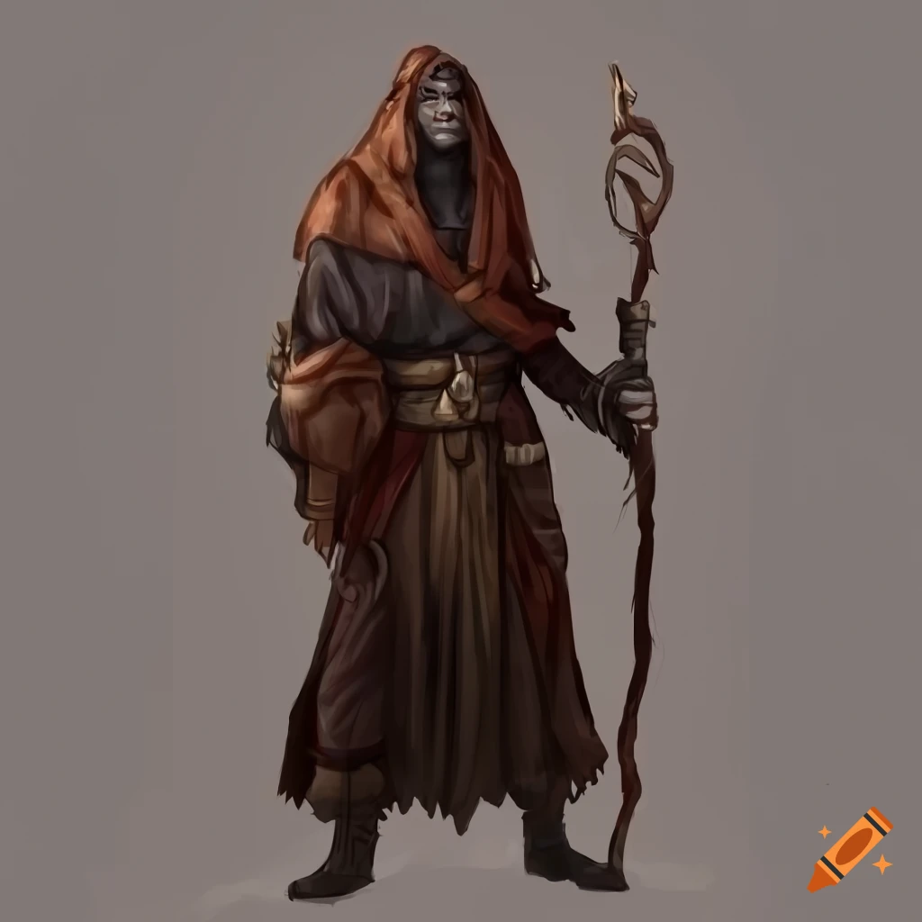 Dark fantasy desert merchant with a cunning and mysterious demeanor on ...