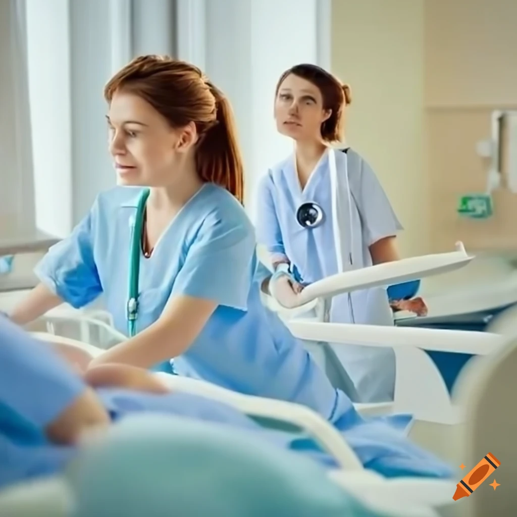 Hospital ward with warm lighting and friendly nurses on Craiyon