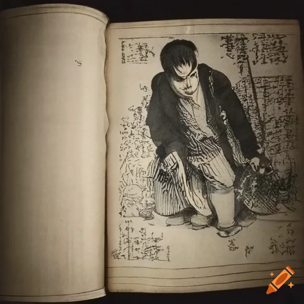 Vintage black and white manga illustration from retro magazine on Craiyon