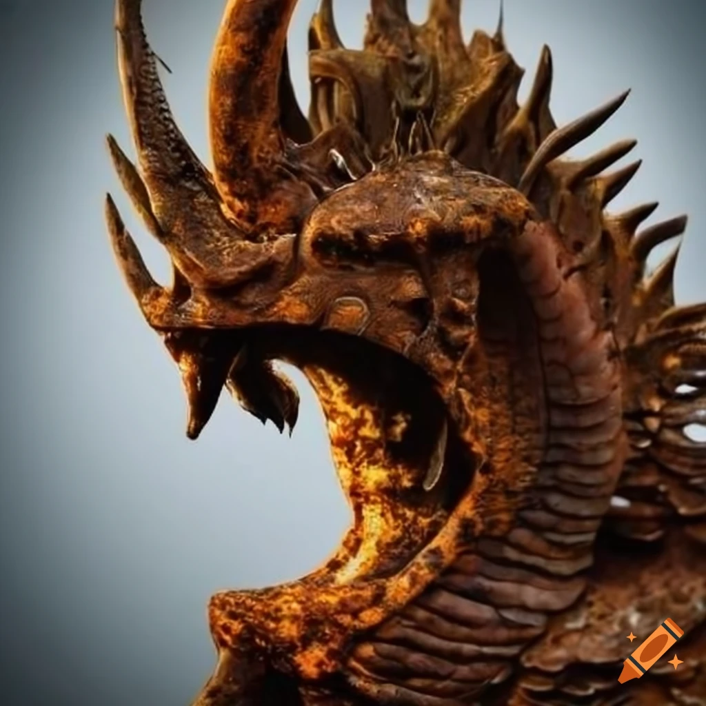 Rusty dragon head with the body of the longest snake on Craiyon