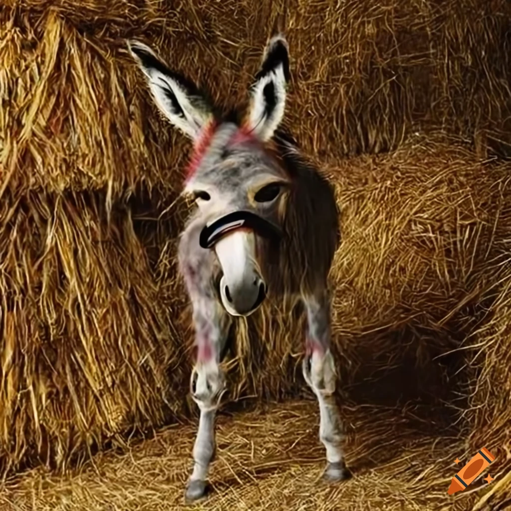 Hyper realistic hipster donkey in psychedelic barn on Craiyon