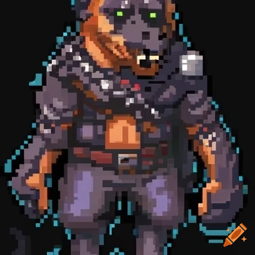 Male Rottweiler furry hero in cyberpunk clothes in pixel art style on ...