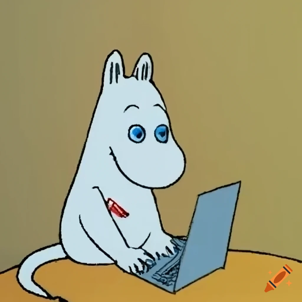 Moomin using a computer on Craiyon