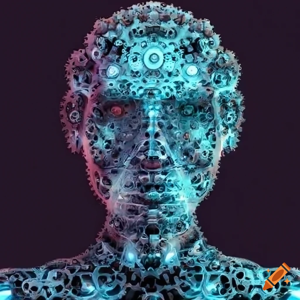 Humanoid made of fractal gears and clockwork on Craiyon