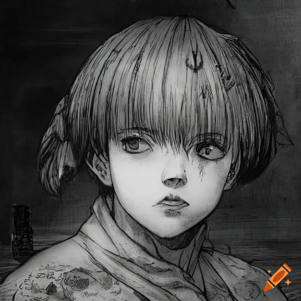 Classic black and white manga scene with stylized background on Craiyon