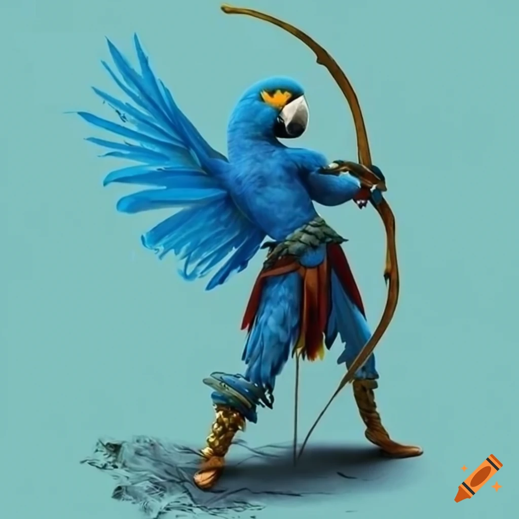Blue macaw warrior with bow and arrow on Craiyon