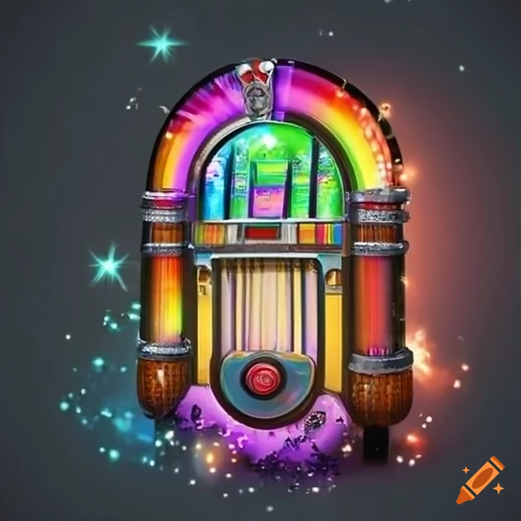Explosive jukebox with rainbows and sparkles on Craiyon
