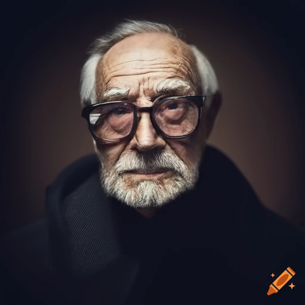 Close-up high definition portrait of an old man with eyeglasses on Craiyon