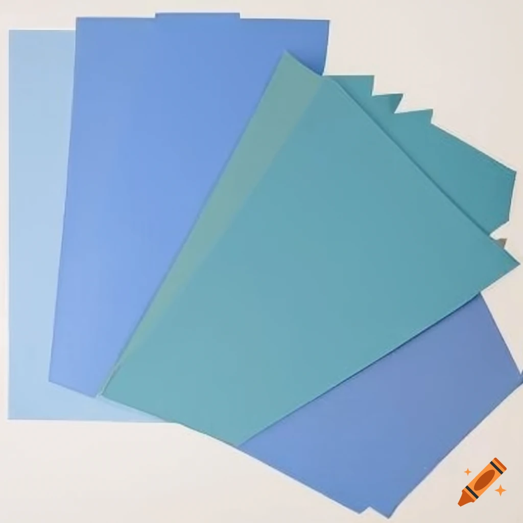 Top view palette of 5 blue paper sheets for printing on Craiyon