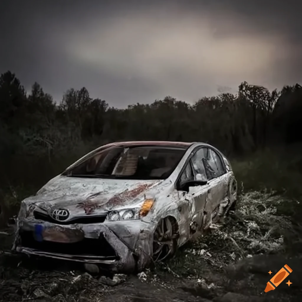 Abandoned toyota prius in a post-apocalyptic setting on Craiyon