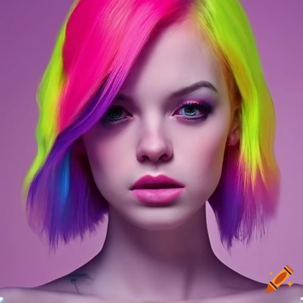 Pink and yellow neon hair on Craiyon