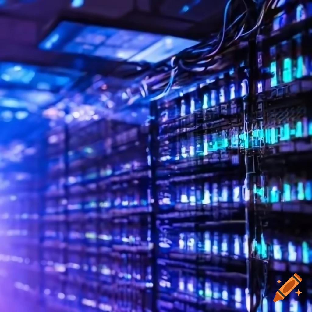 Closeup of a network server desktop computer with dramatic lighting at ...
