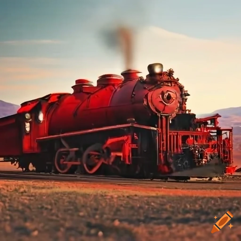 Red locomotive in death valley on Craiyon