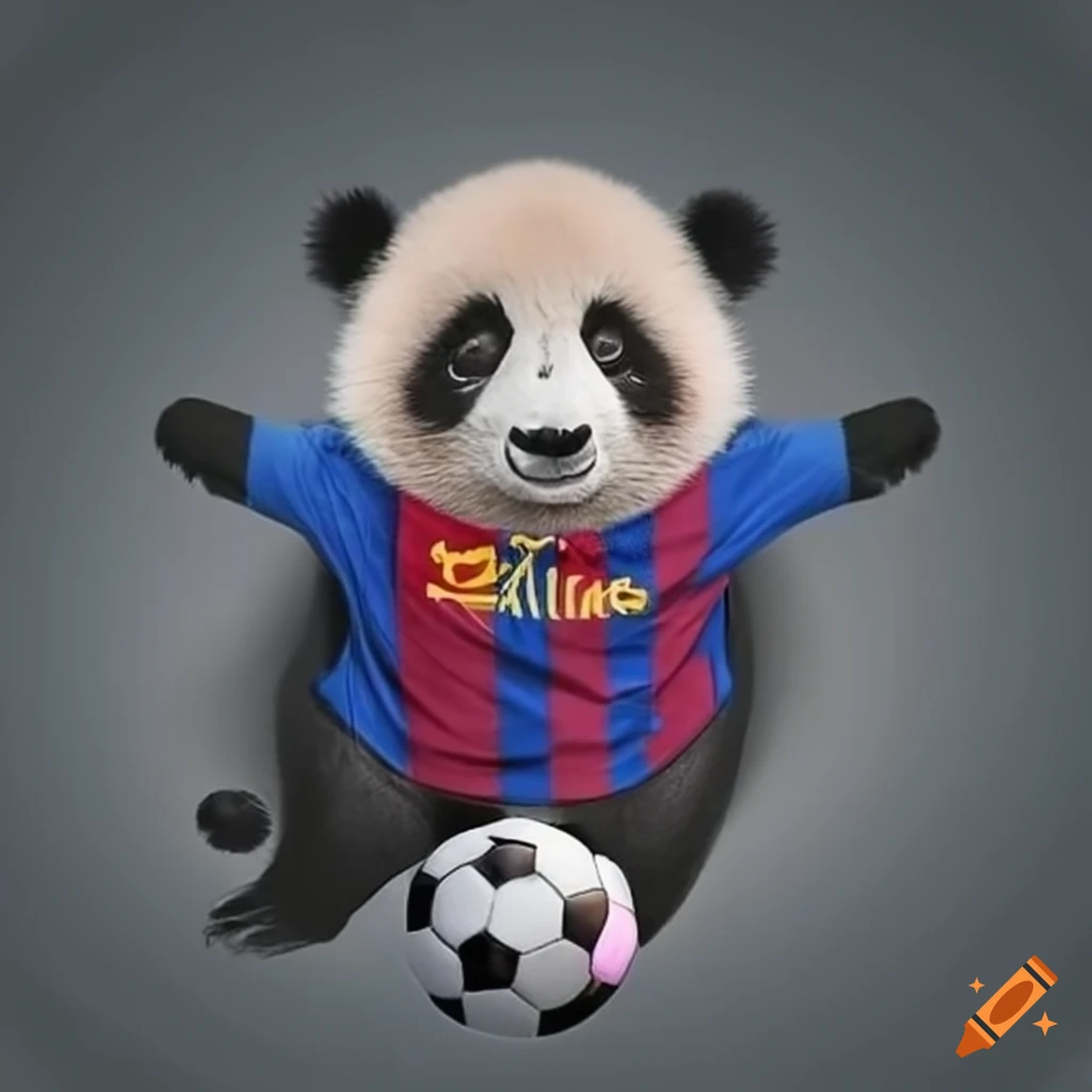 Panda wearing a barcelona jersey with a soccer ball on Craiyon