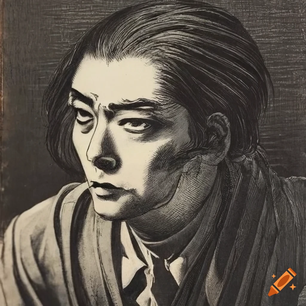 Vintage black and white manga man in retro magazine style on Craiyon