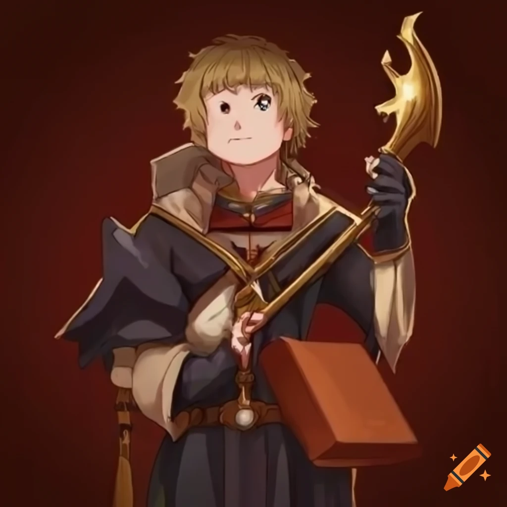 Anime style illustration of dominican holding books and a halberd on ...