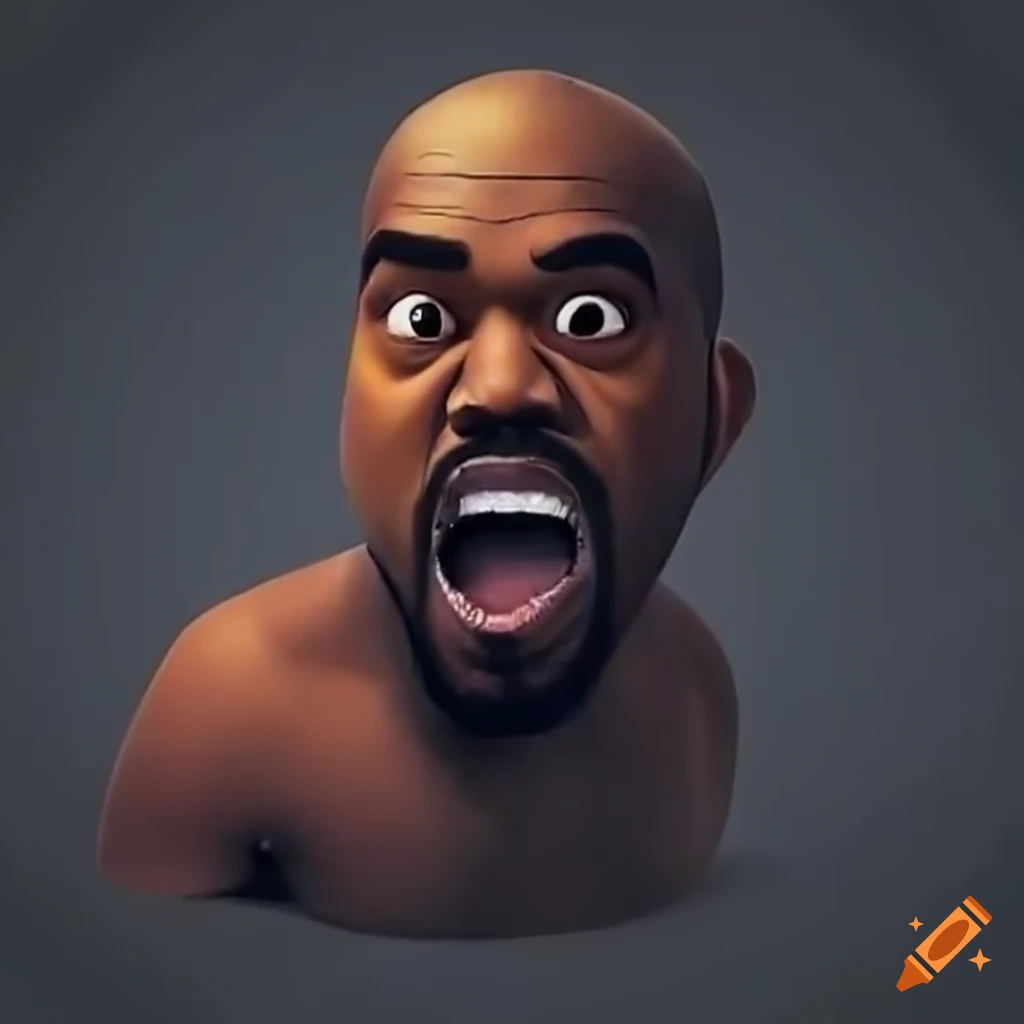 Animated kanye west character yelling on Craiyon