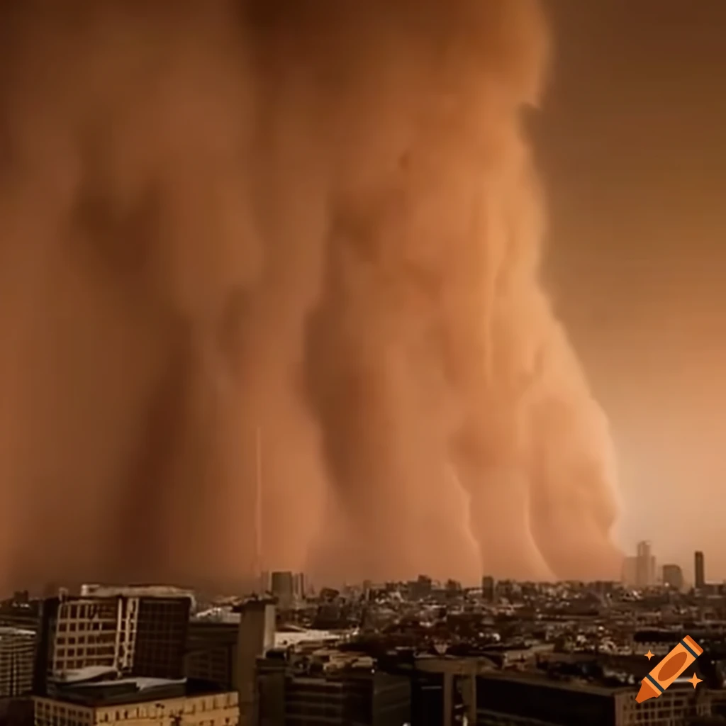 Powerful dust storm engulfing a city on Craiyon