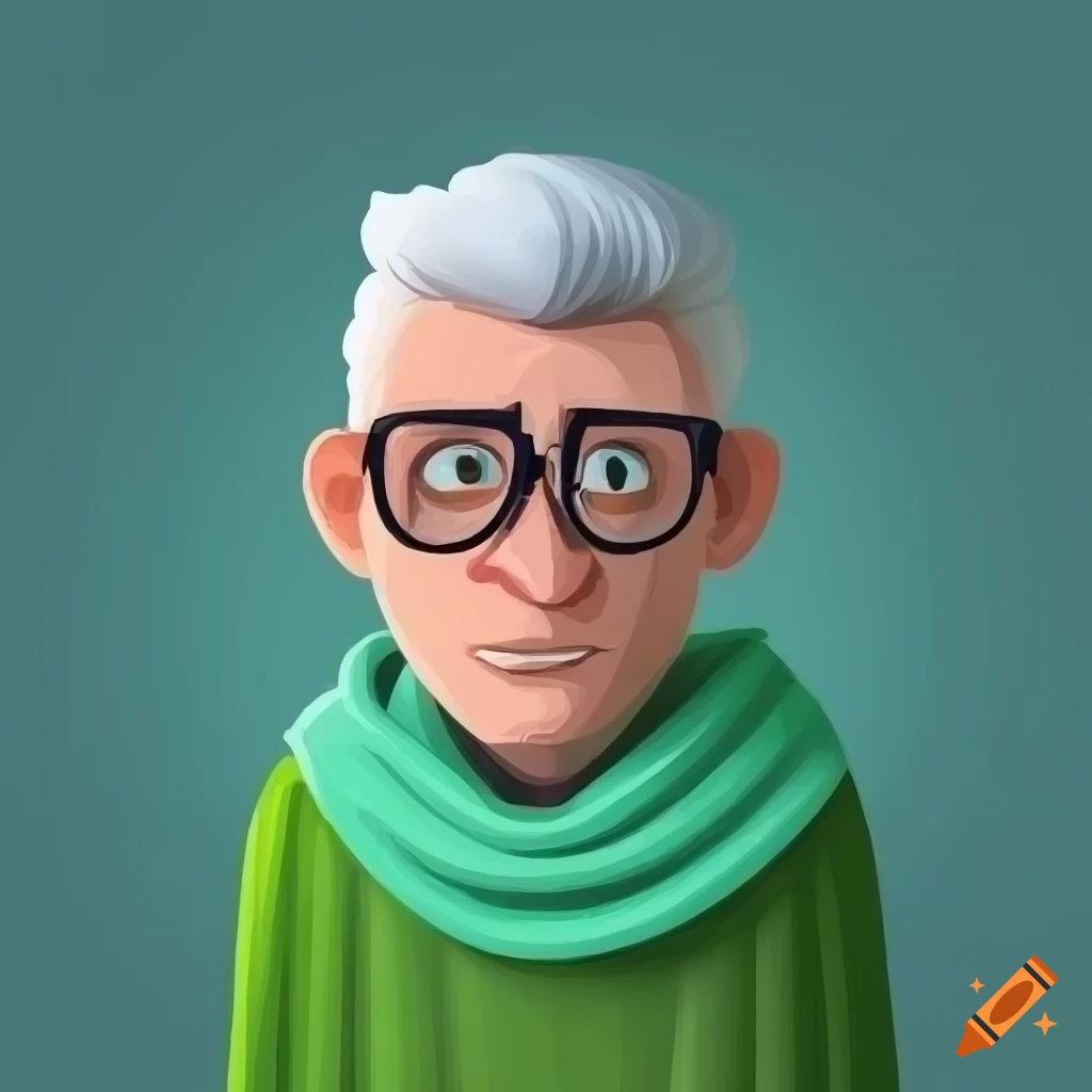Cartoon depiction of a middle-aged strict-looking man with green scarf ...